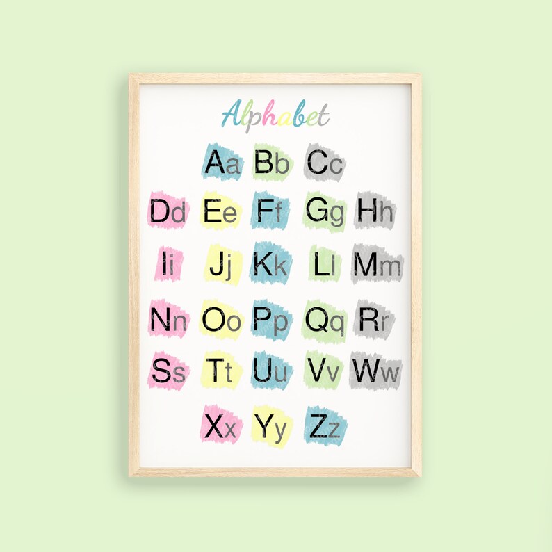 Printed Pastel Alphabet Poster, Educational Wall Art Print, Colourful ...