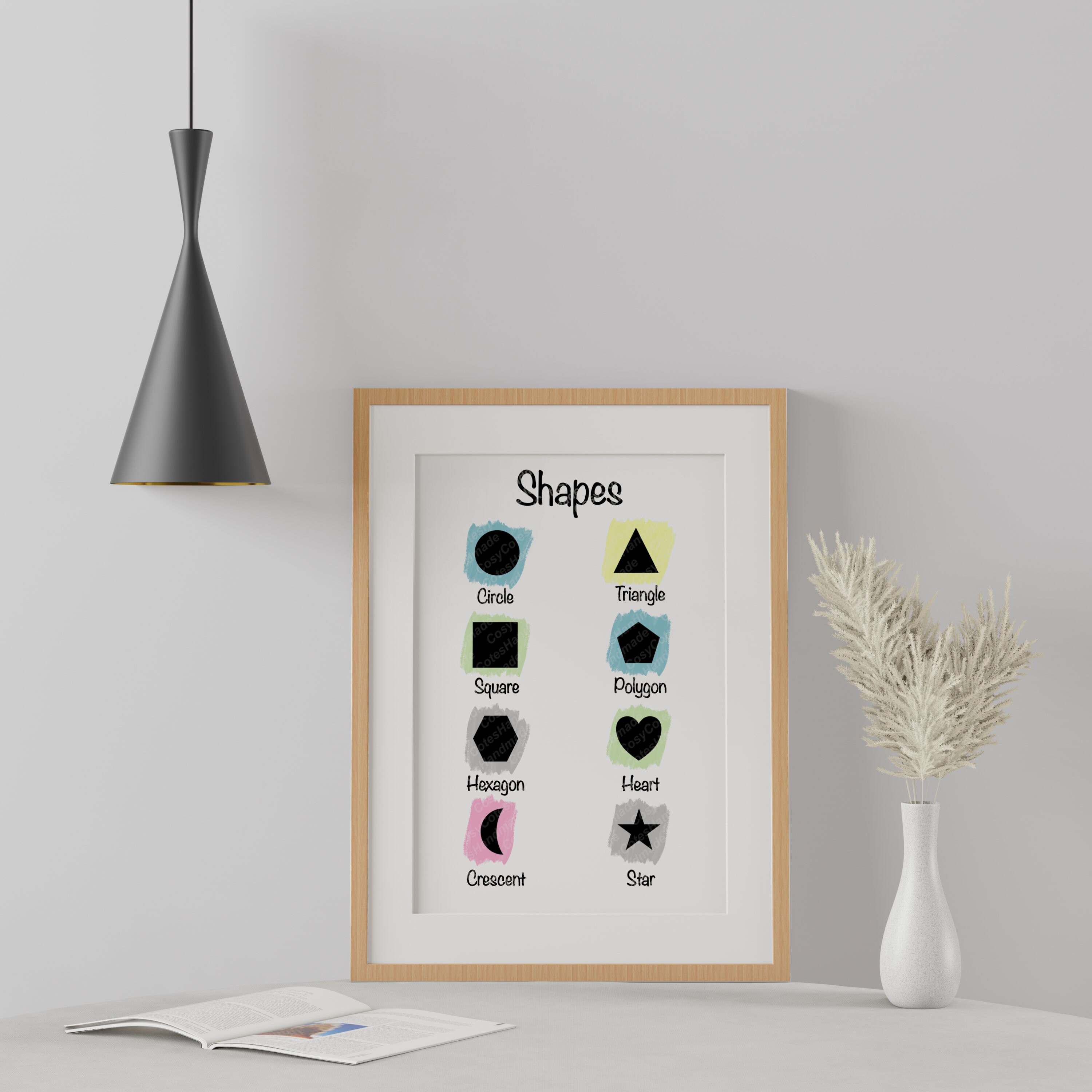 Printed Pastel Shapes Poster, Educational Wall Art Print, Colourful ...