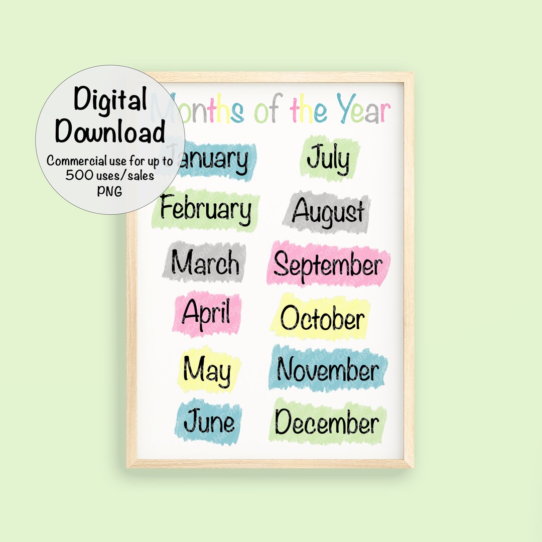 Digital Pastel Months of the Year PNG Files With Commercial Use Licence ...