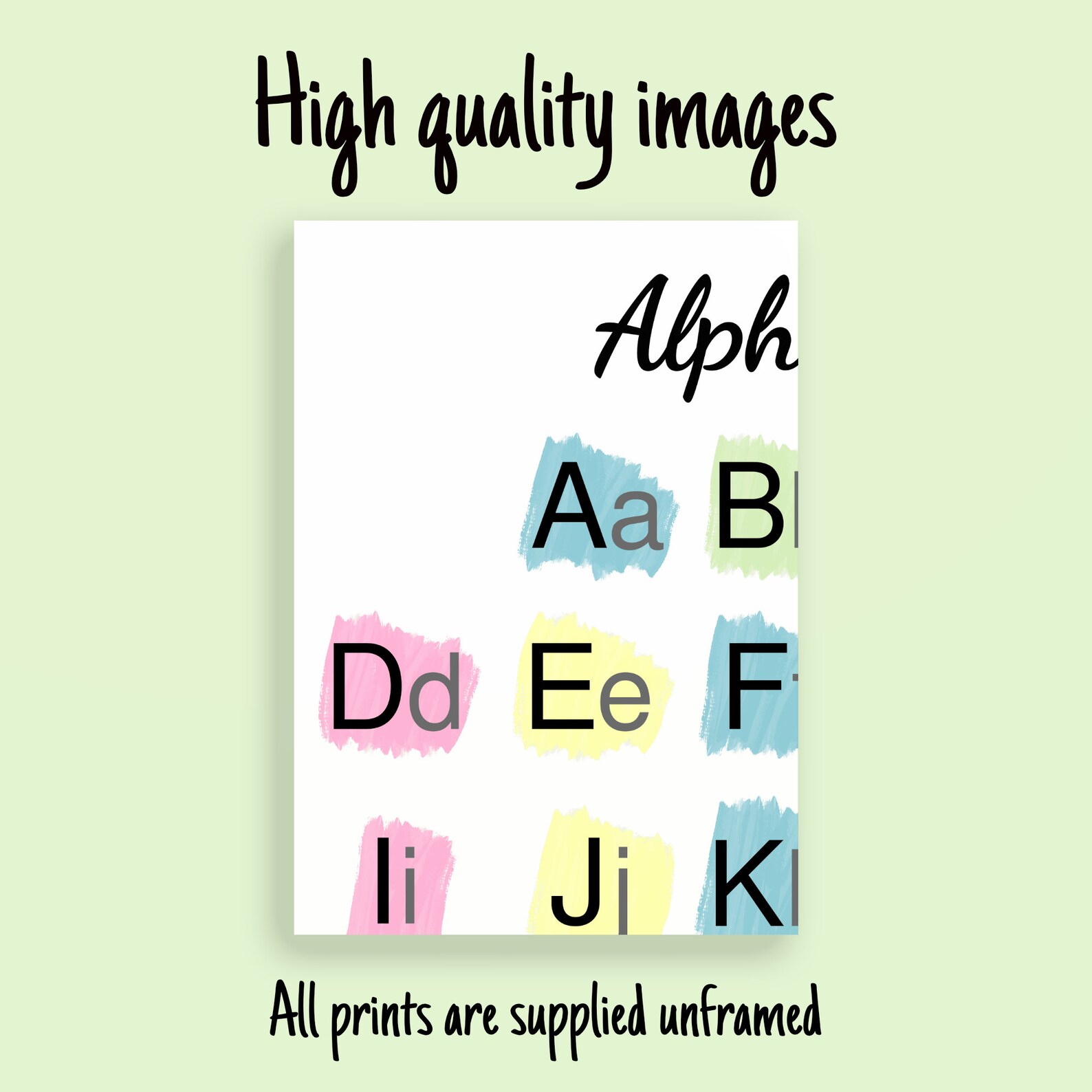 Printed Pastel Alphabet Poster, Educational Wall Art Print, Colourful ...