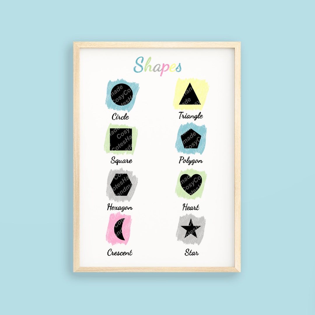 Printed Pastel Shapes Poster, Educational Wall Art Print, Colourful ...