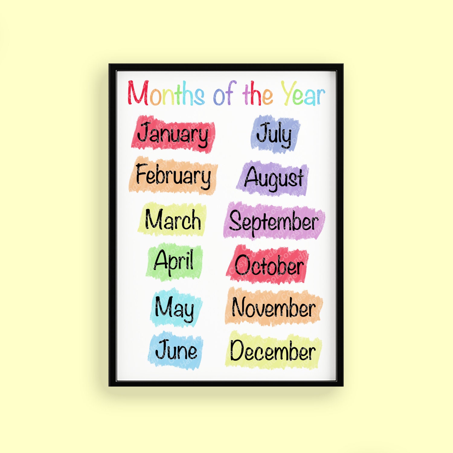 Printed Rainbow Months of the Year Poster, Educational Wall Art Print ...