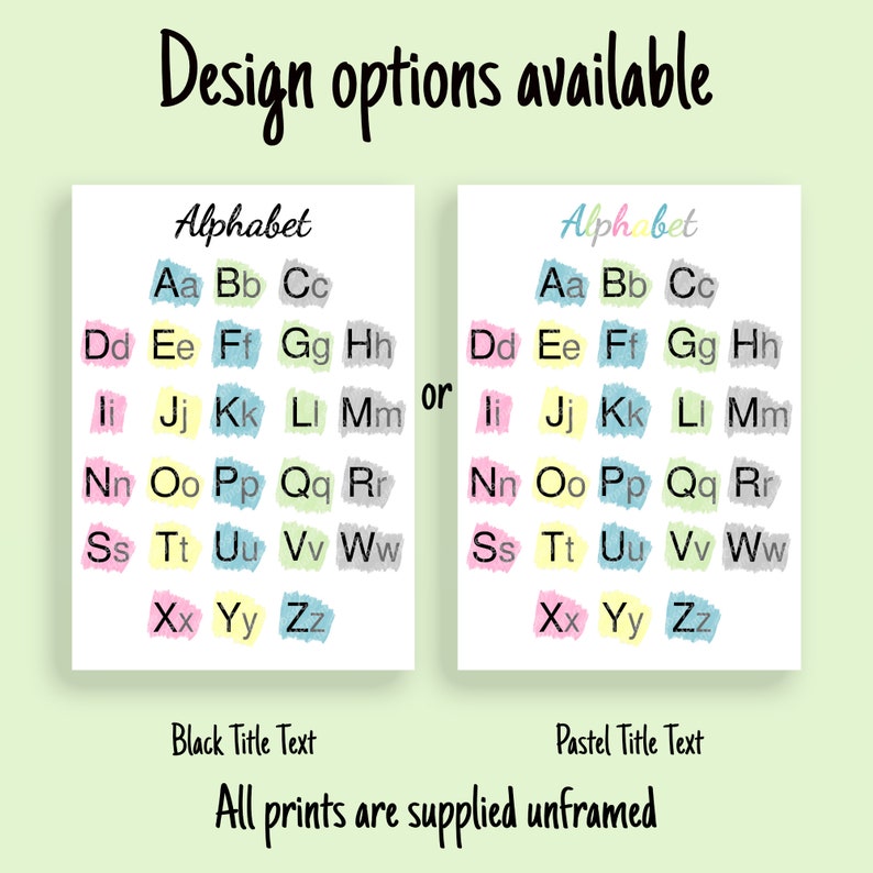 Printed Pastel Alphabet Poster, Educational Wall Art Print, Colourful ...