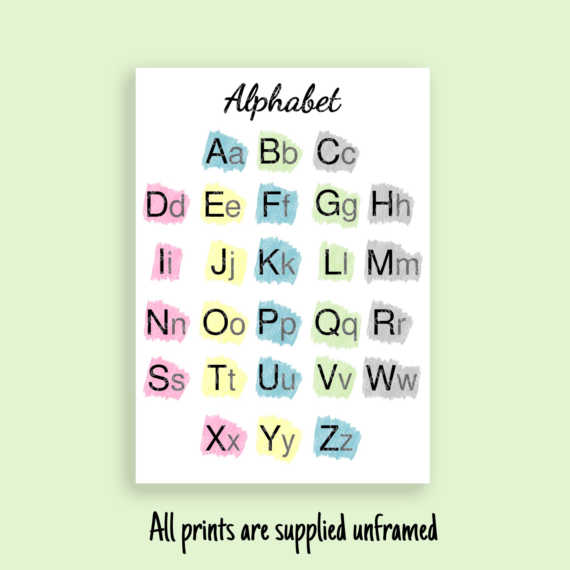Printed Pastel Alphabet Poster, Educational Wall Art Print, Colourful ...