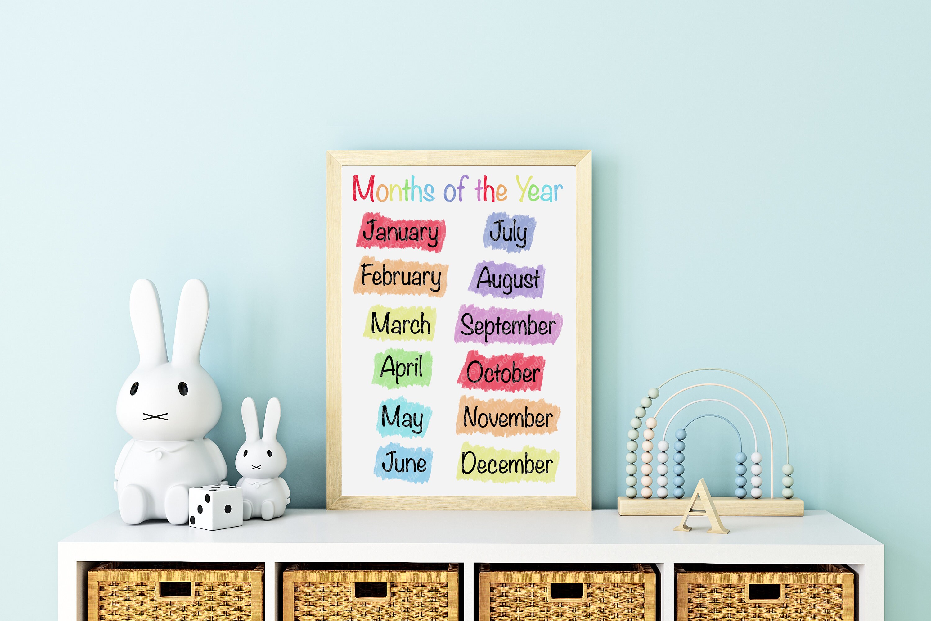 Printed Rainbow Months of the Year Poster, Educational Wall Art Print ...