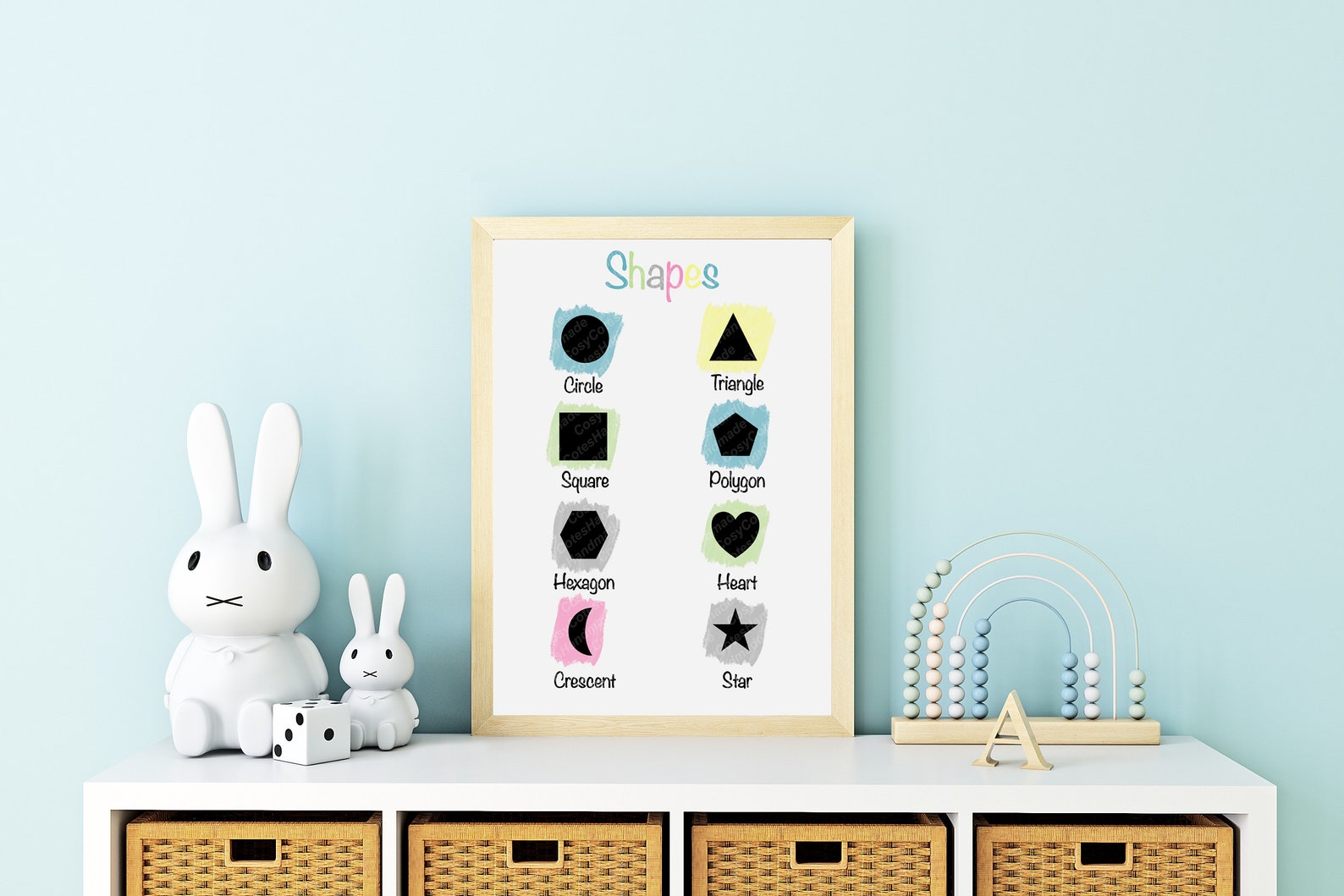 Printed Pastel Shapes Poster, Educational Wall Art Print, Colourful ...