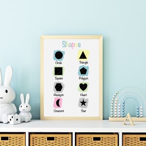 Printed Pastel Shapes Poster, Educational Wall Art Print, Colourful ...