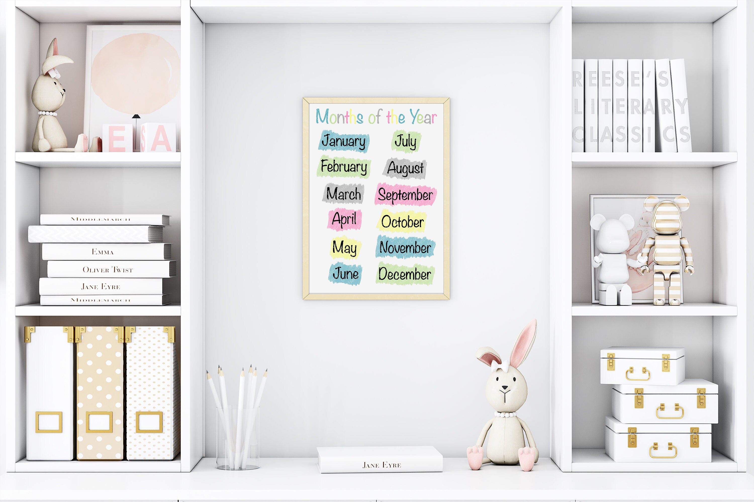 Printed Pastel Months of the Year Poster, Educational Wall Art Print ...
