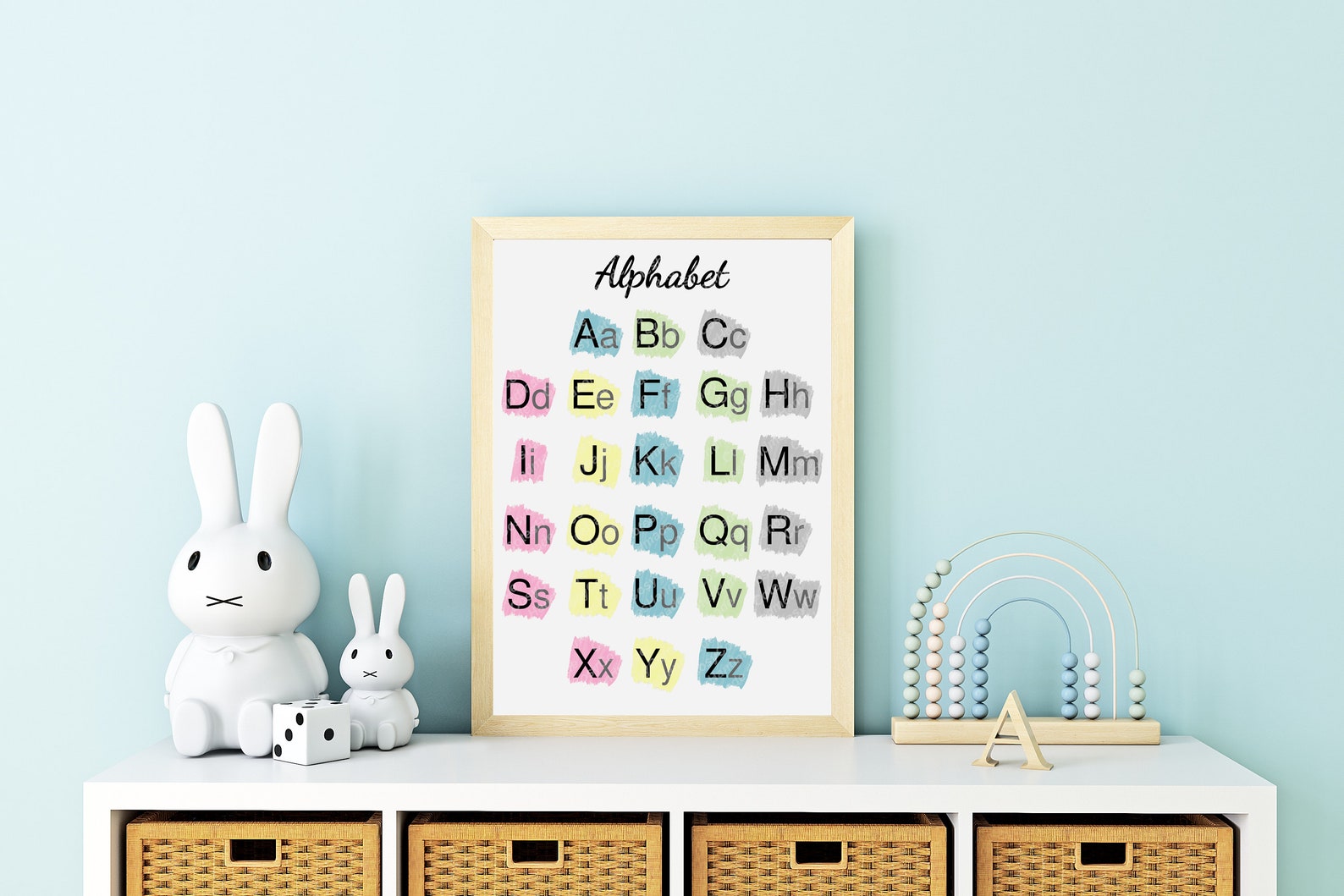 Printed Pastel Alphabet Poster, Educational Wall Art Print, Colourful ...