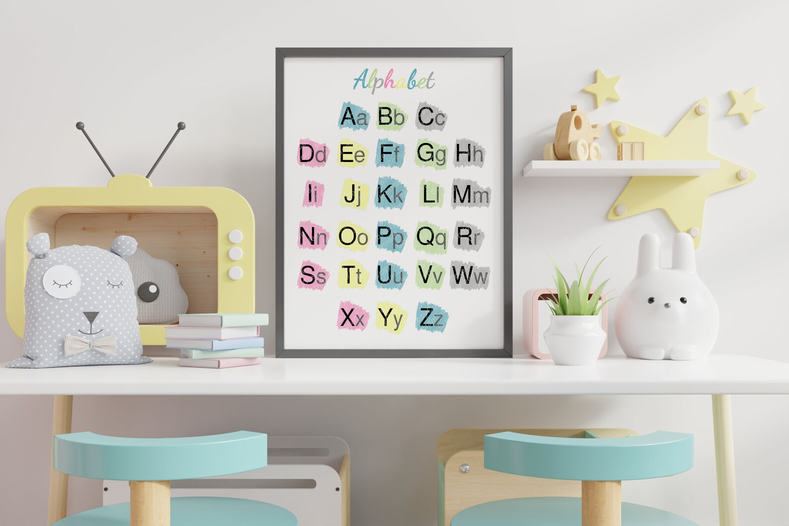 Printed Pastel Alphabet Poster, Educational Wall Art Print, Colourful ...