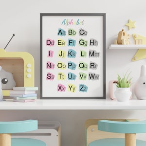 Printed Pastel Alphabet Poster, Educational Wall Art Print, Colourful ...