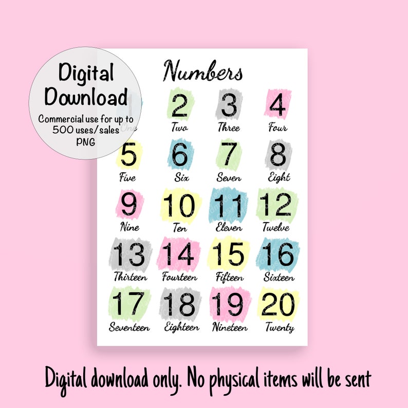 Digital Pastel Numbers PNG Files With Commercial Use Licence ...