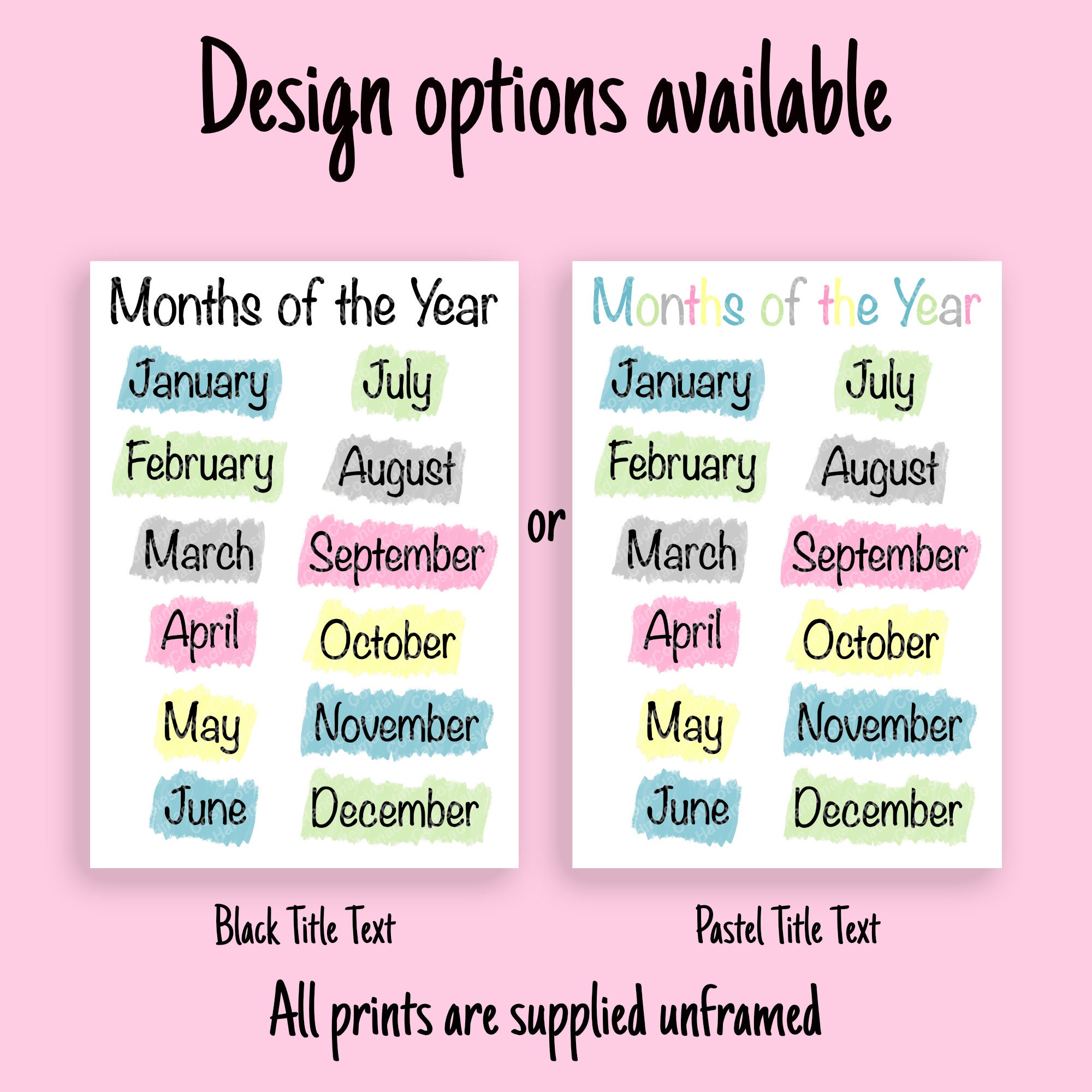 Printed Pastel Months of the Year Poster, Educational Wall Art Print ...