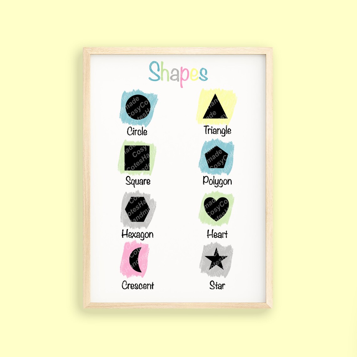 Printed Pastel Shapes Poster, Educational Wall Art Print, Colourful ...