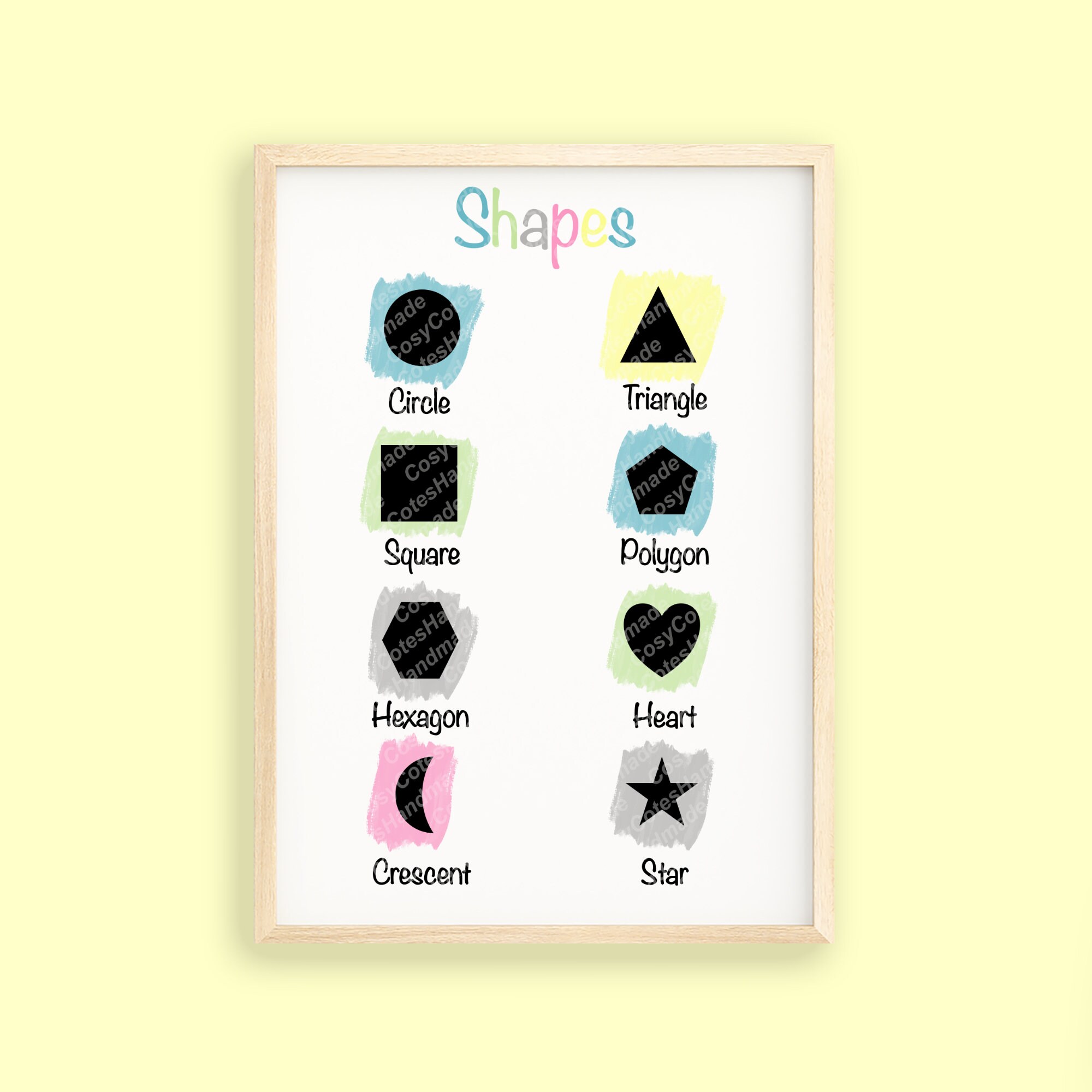 Printed Pastel Shapes Poster, Educational Wall Art Print, Colourful ...