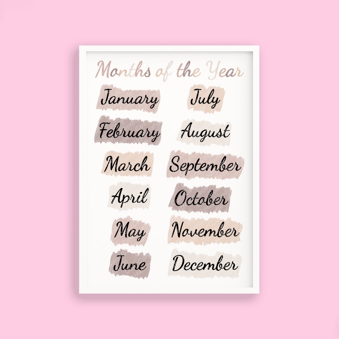 Printed Neutral Months of the Year Poster, Educational Wall Art Print ...