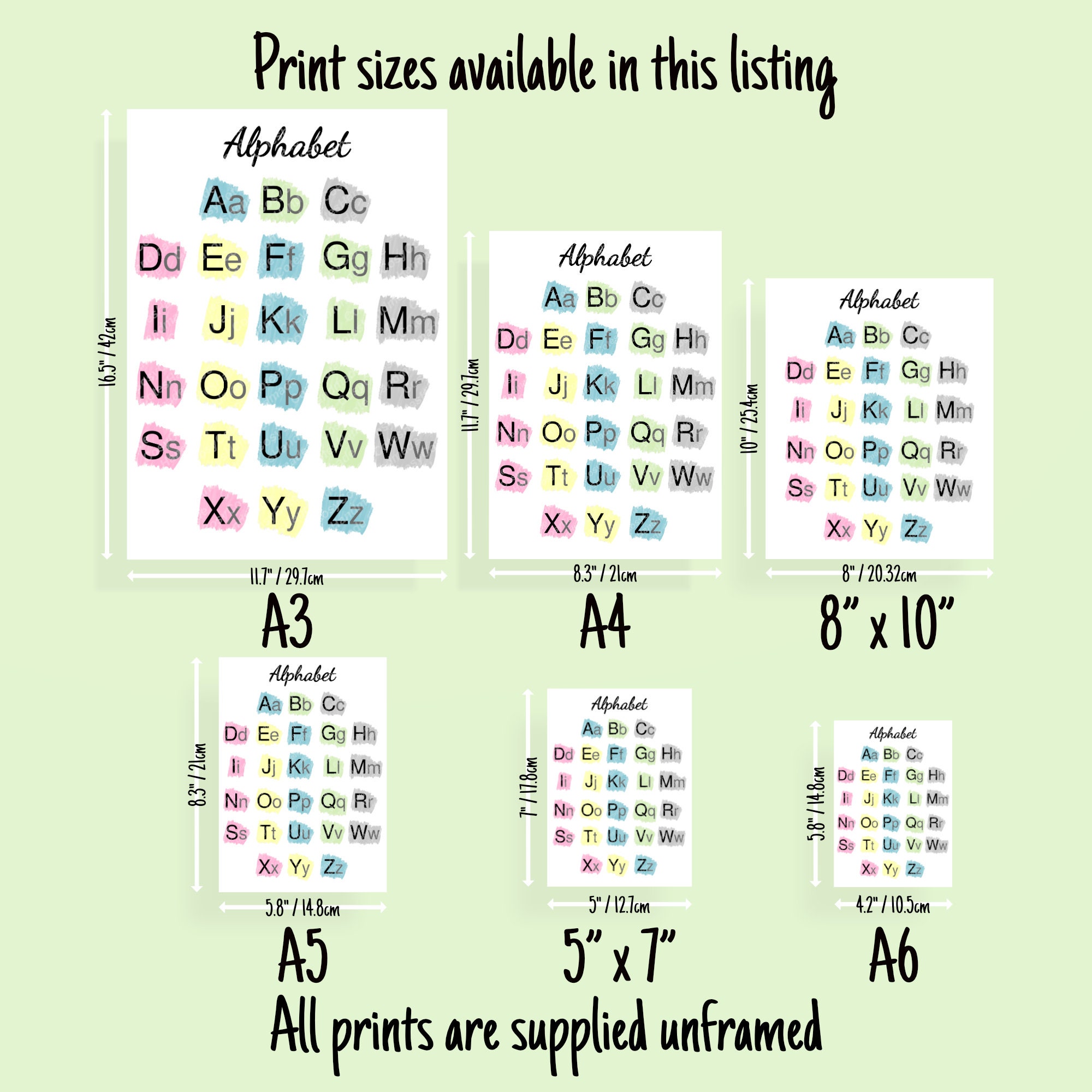 Printed Pastel Alphabet Poster, Educational Wall Art Print, Colourful ...