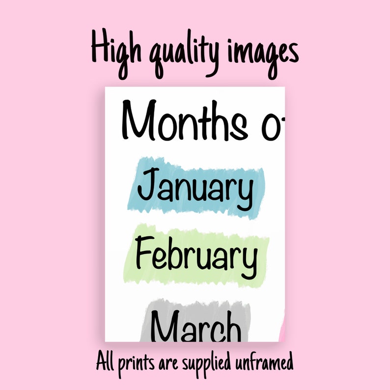 Printed Pastel Months of the Year Poster, Educational Wall Art Print ...