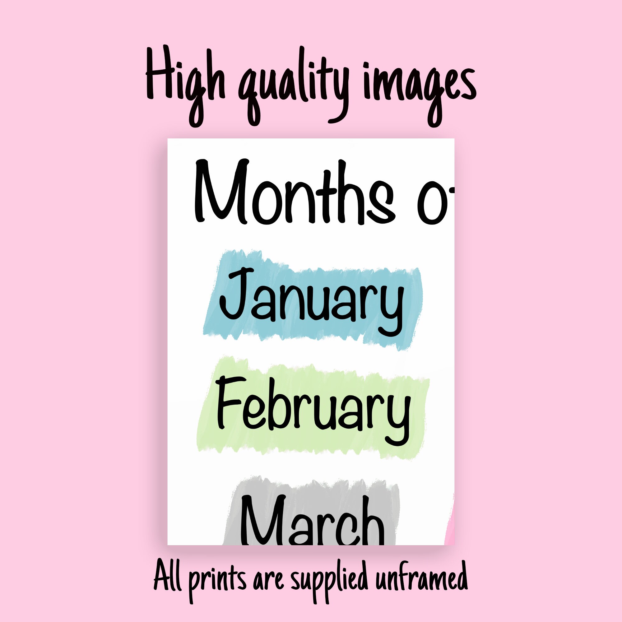 Printed Pastel Months of the Year Poster, Educational Wall Art Print ...