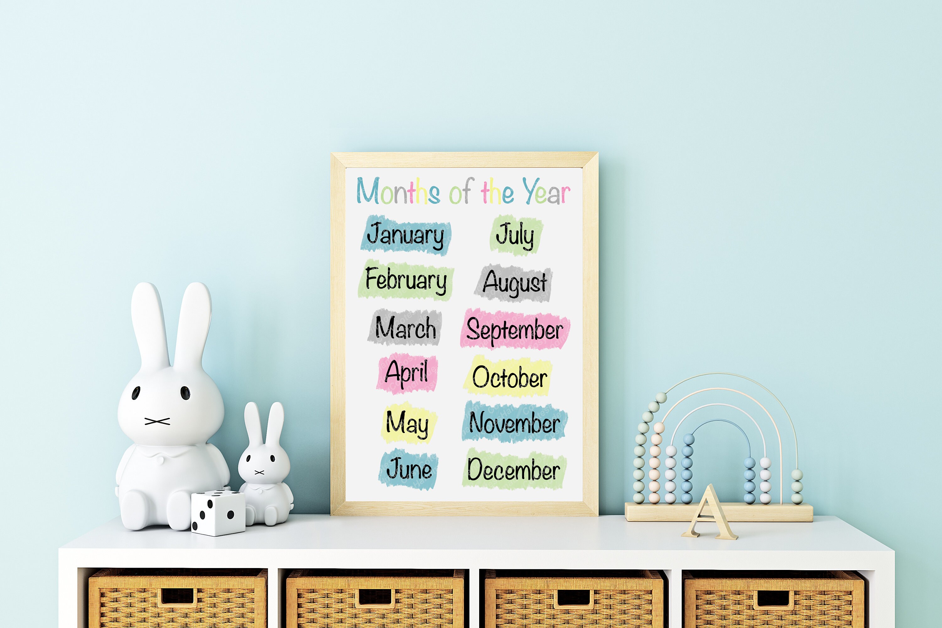 Printed Pastel Months of the Year Poster, Educational Wall Art Print ...
