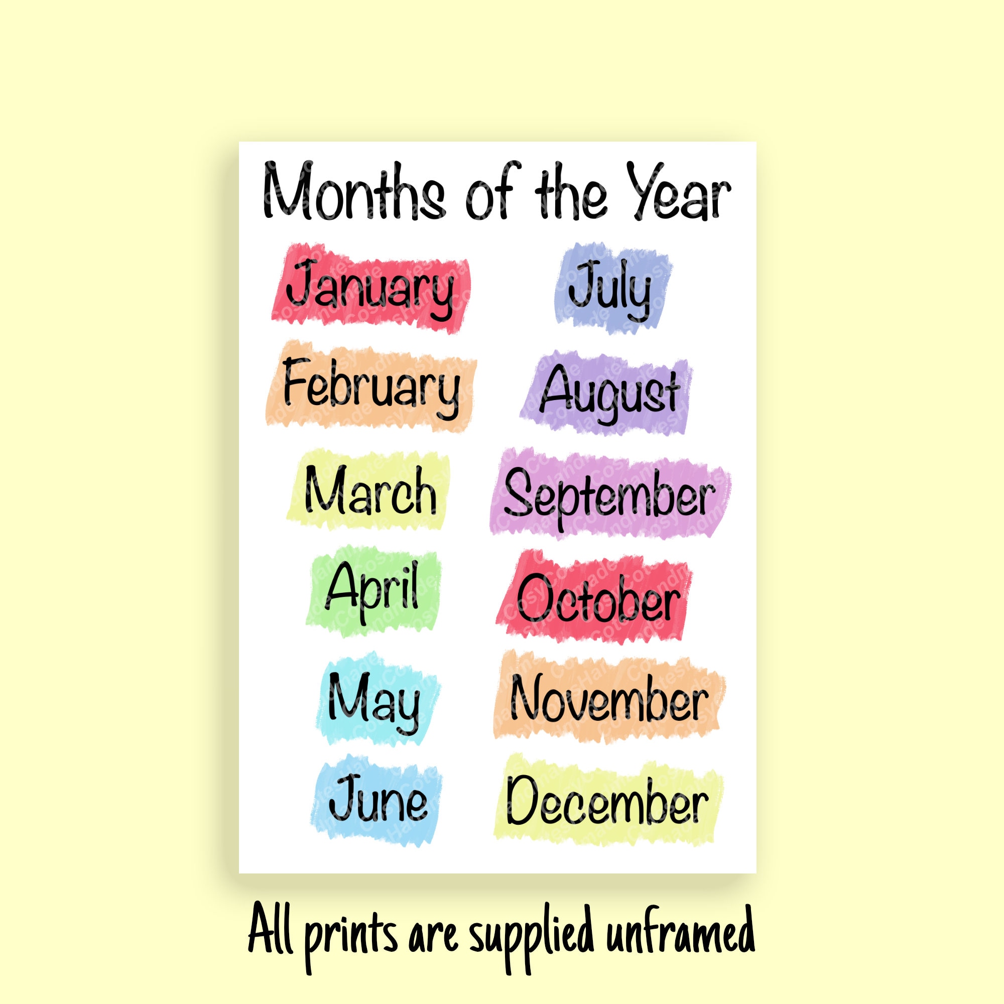 Printed Rainbow Months of the Year Poster, Educational Wall Art Print ...