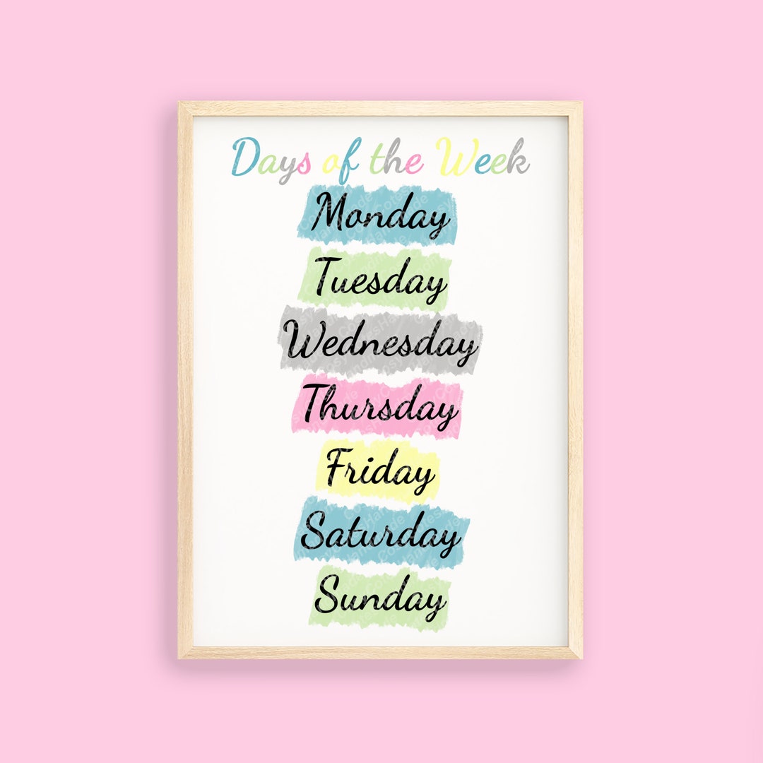 Printed Pastel Days of the Week Poster, Educational Wall Art Print ...