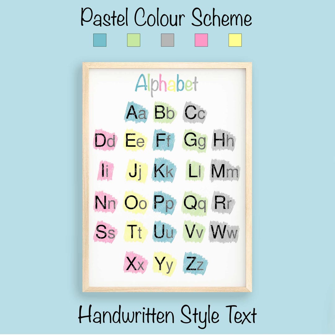Printed Pastel Alphabet Poster Educational Wall Art Print, Colourful ...