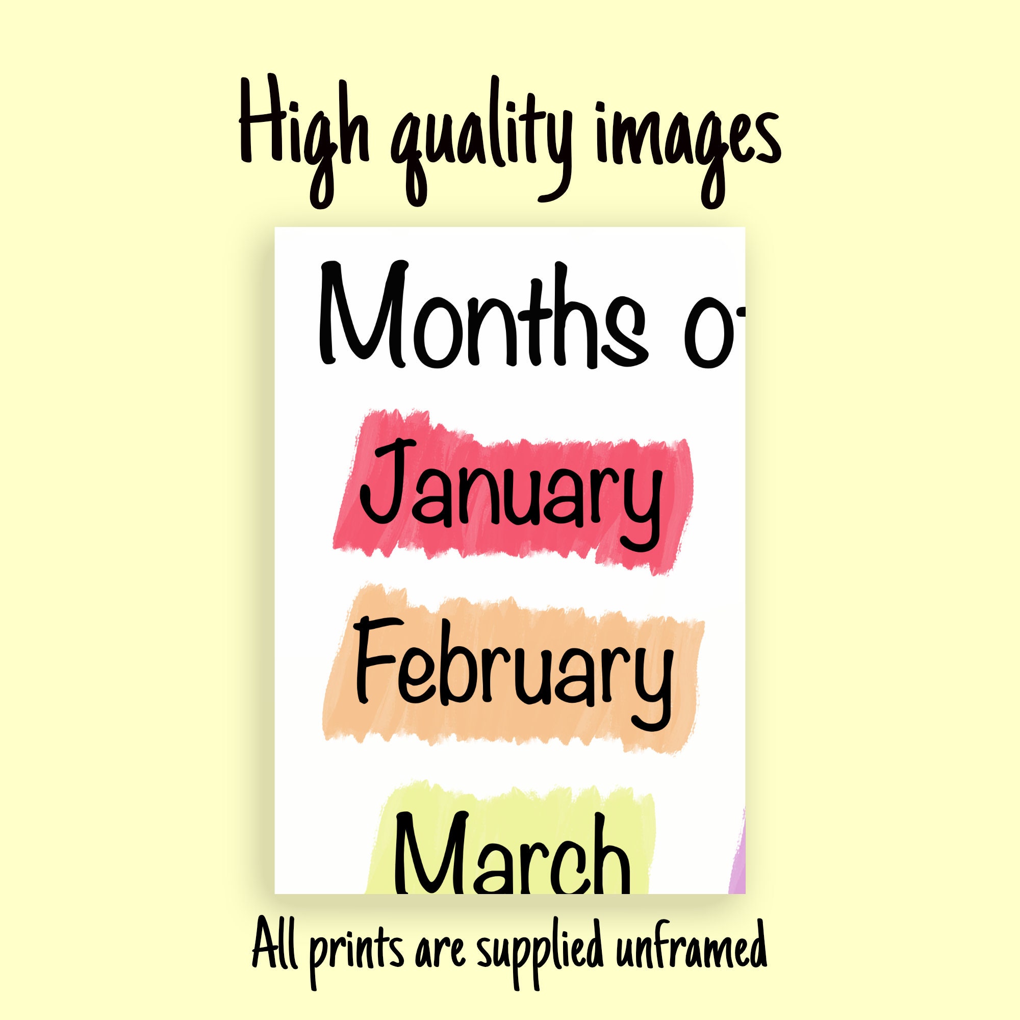 Printed Rainbow Months of the Year Poster, Educational Wall Art Print ...