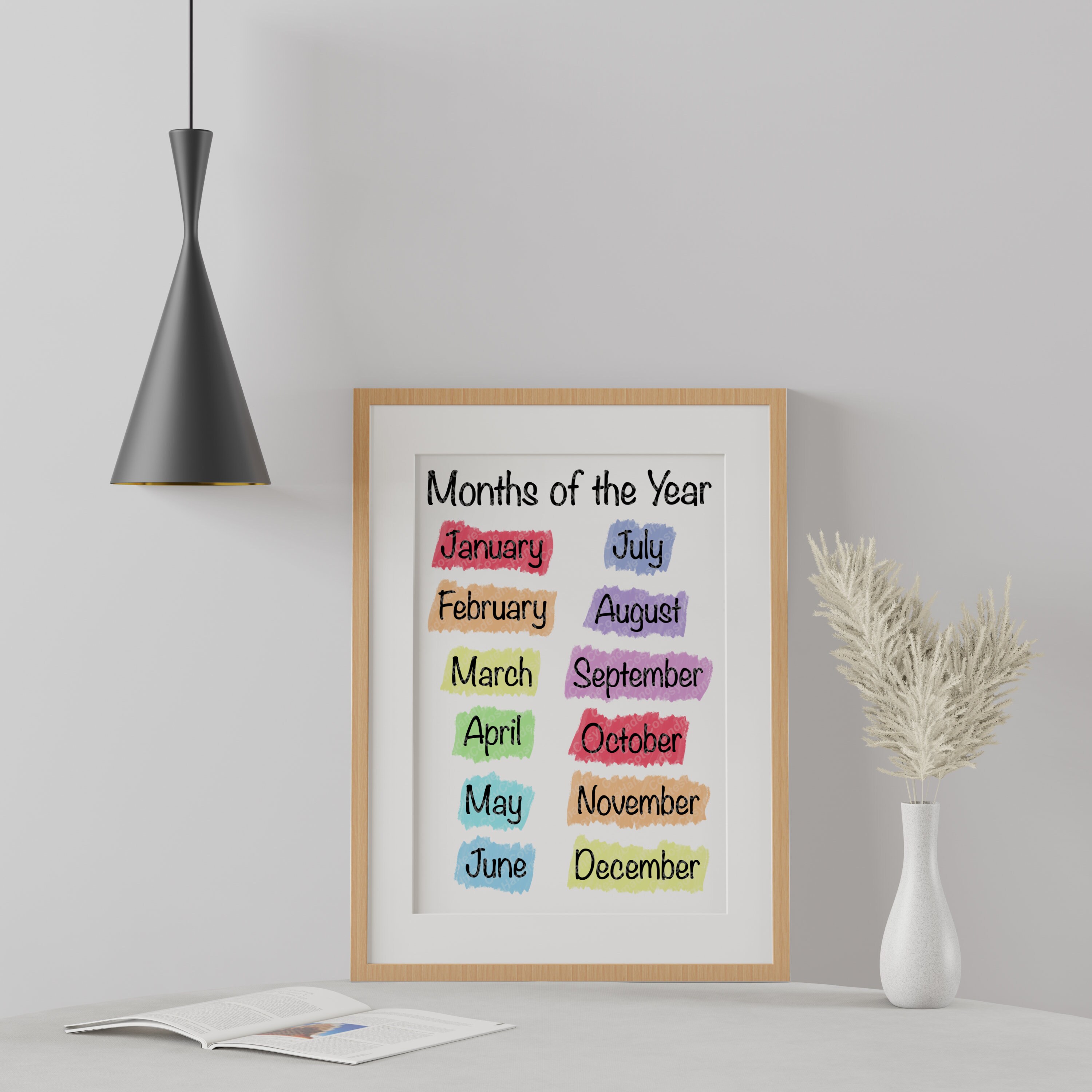 Printed Rainbow Months of the Year Poster, Educational Wall Art Print ...