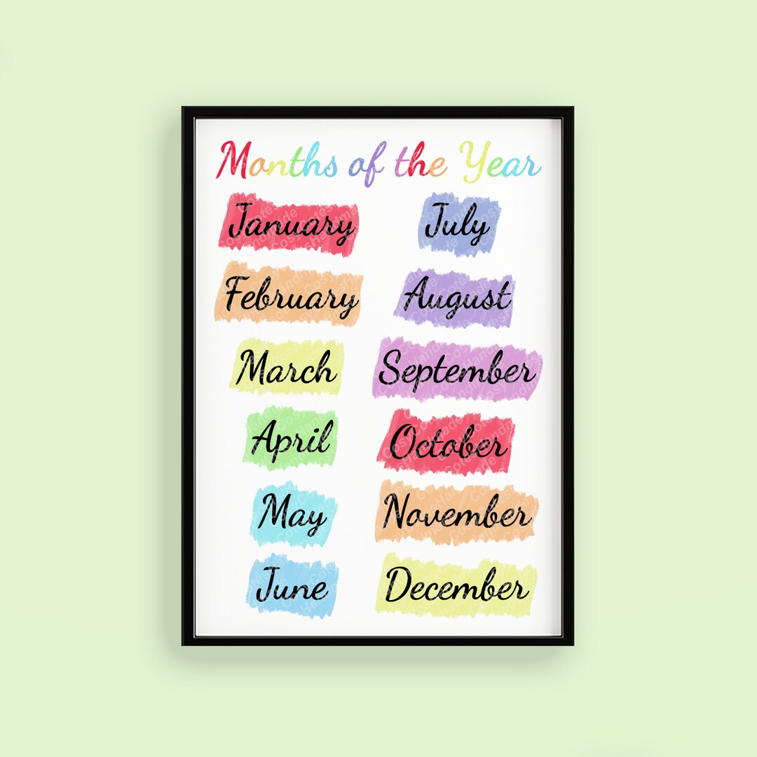 Printed Rainbow Months of the Year Poster, Educational Wall Art Print ...