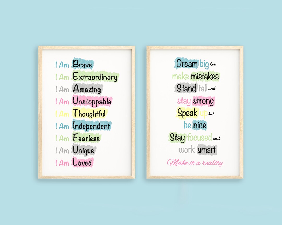 Printed Pastel Positive Affirmation and Dream Big Wall Art Print ...