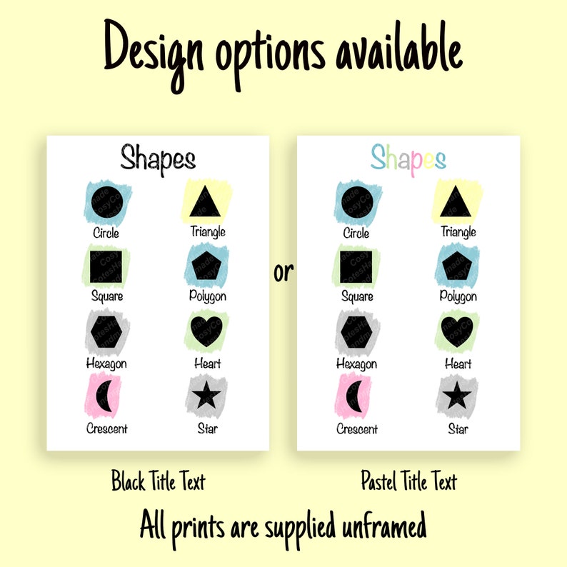 Printed Pastel Shapes Poster, Educational Wall Art Print, Colourful ...