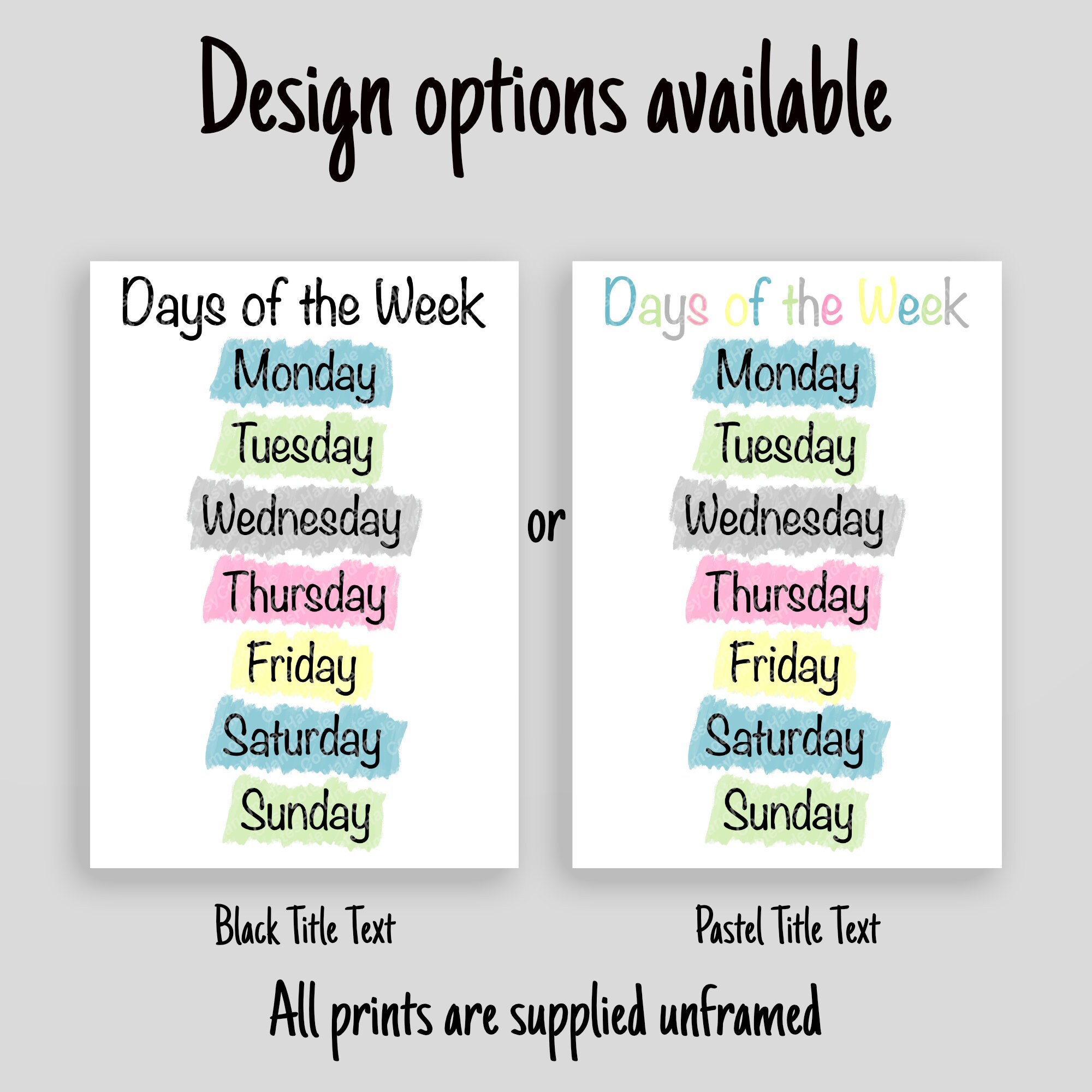 Printed Pastel Days of the Week Poster, Educational Wall Art Print ...