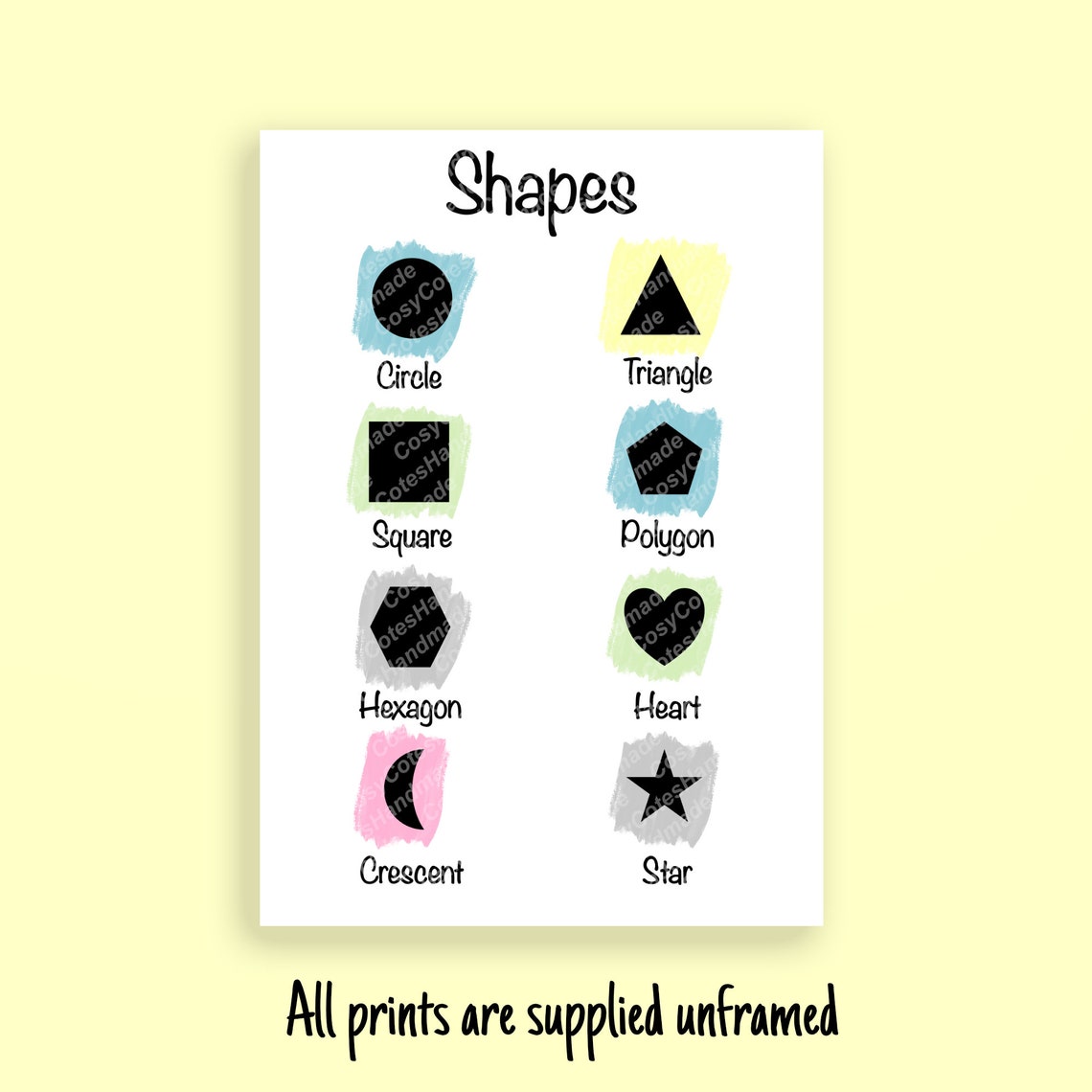 Printed Pastel Shapes Poster, Educational Wall Art Print, Colourful ...