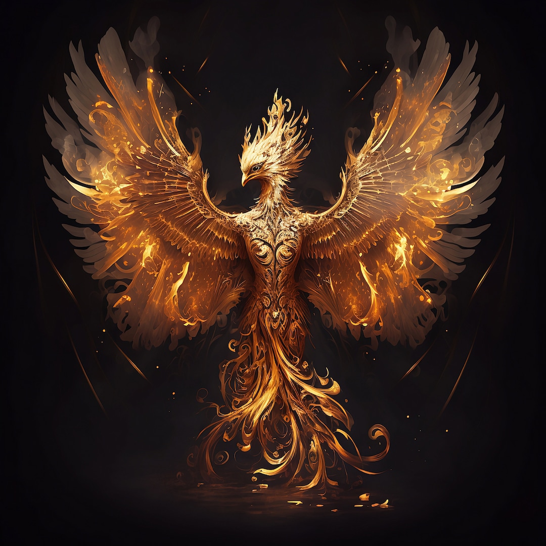 Golden Phoenix Digital Download Animal Decor Wall Art Phoenix Print ...