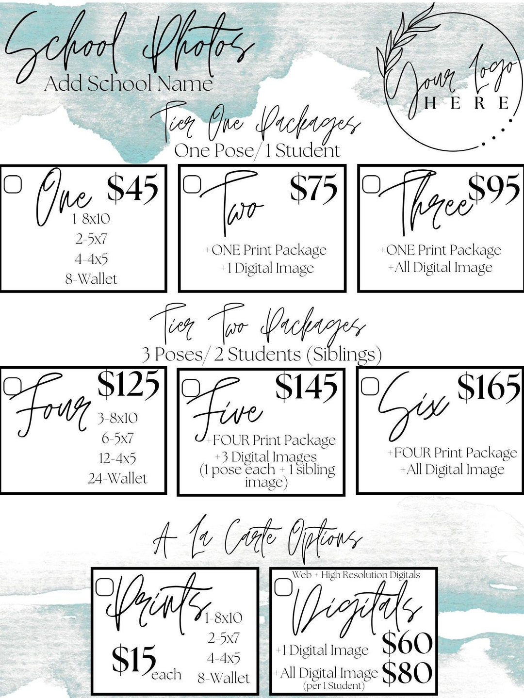 School Photos Package Form -PDF, Editable in CANVA, Digital Download ...