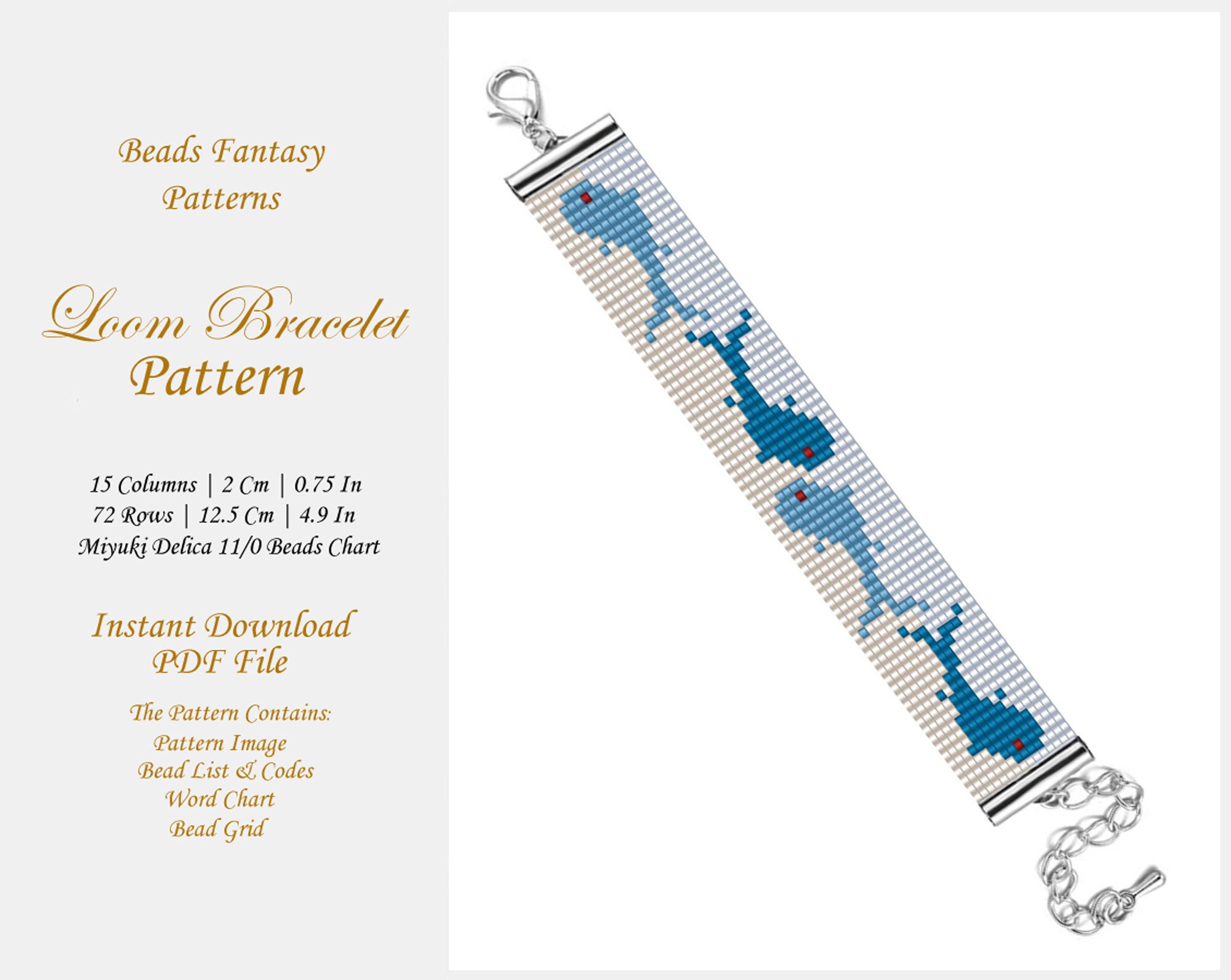Fish Beaded Bracelet Pattern, Fish, Whale Loom Bracelet PDF Pattern ...