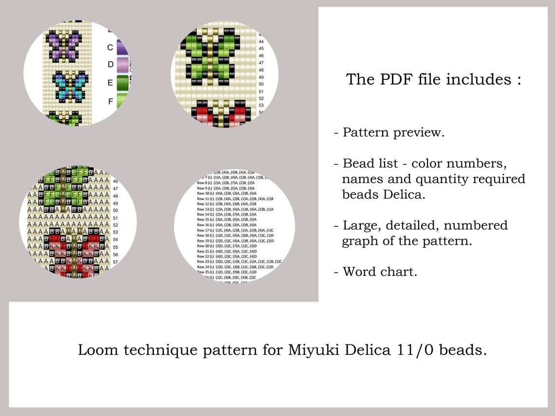 Loom Bracelet Pattern, Colorful Butterfly Bead Loom Pattern, Miyuki ...