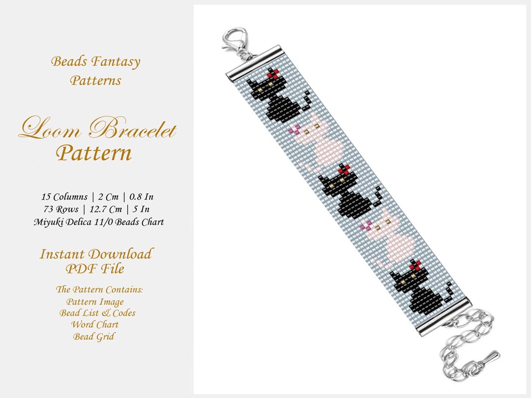 Cats Loom Bead Pattern, Loom Bracelet Pattern, Miyuki Beaded Black ...