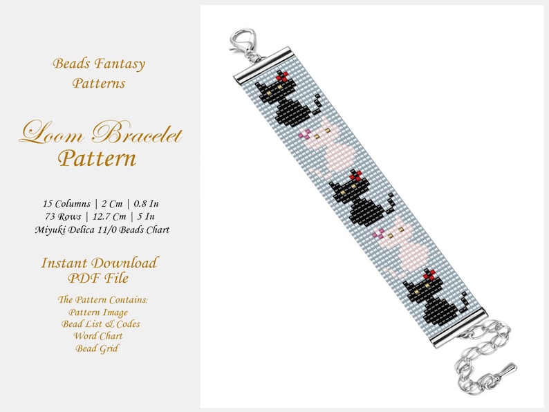 Cats Loom Bead Pattern, Loom Bracelet Pattern, Miyuki Beaded Black ...