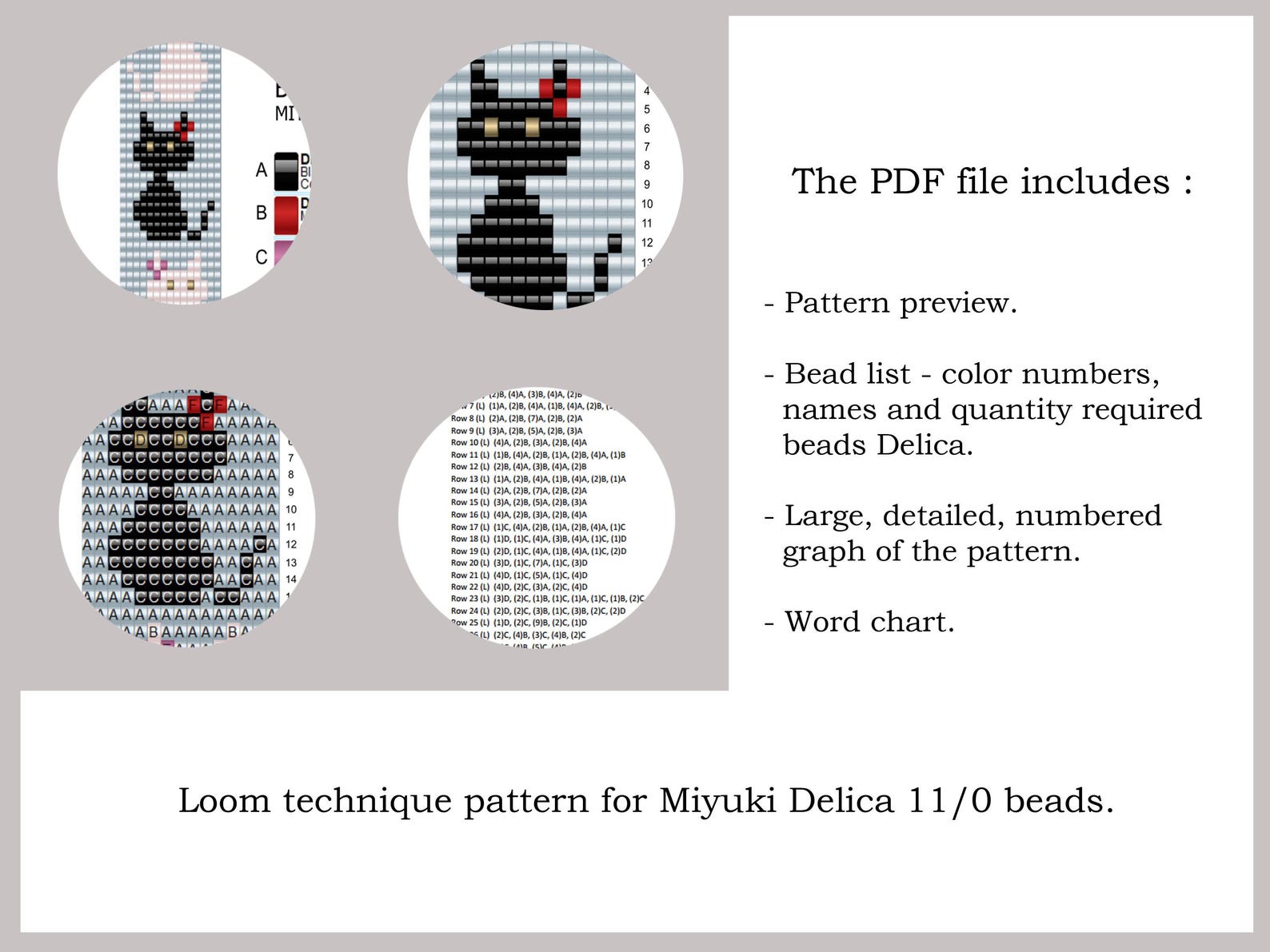 Cats Loom Bead Pattern, Loom Bracelet Pattern, Miyuki Beaded Black ...