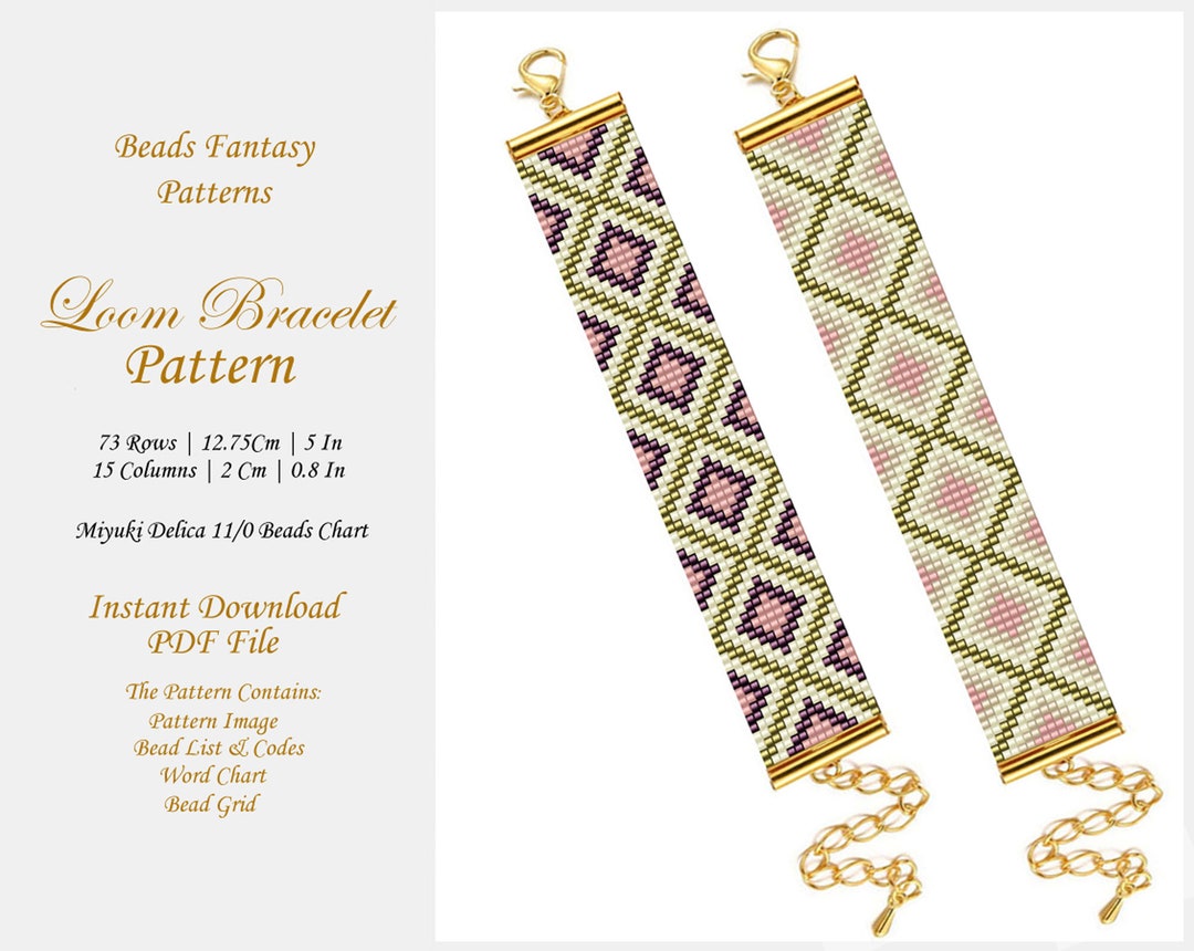 Miyuki Loom Bracelet Pattern, Golden Pink Bead Loom Beading Patterns ...