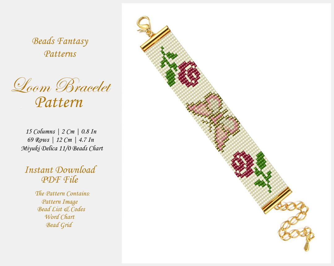 Butterfly Bead Loom Bracelet Pattern, Butterfly and Red Roses Miyuki ...