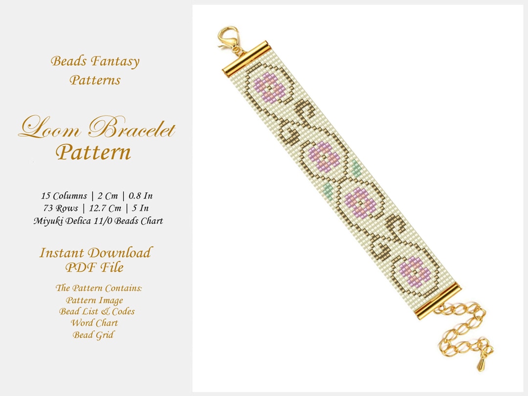 Flowers Loom Bracelet Pattern, Floral Bead Loom Pattern, Miyuki Delica ...