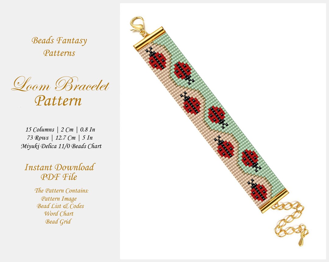 Loom Bead Pattern Ladybug, Loom Bracelet Pattern, Miyuki Beaded Ladybug ...