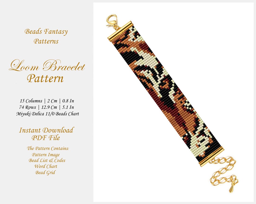 Tiger Eye Face Loom Bead Pattern, Bead Loom Bracelet Pattern, Miyuki ...