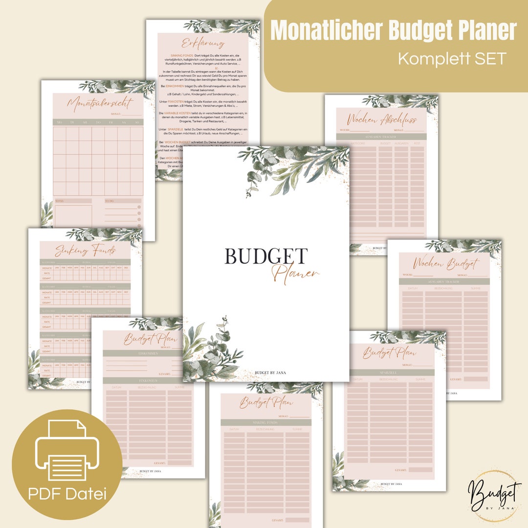 Budgetplaner Deutsch Set PDF als A4 & A5 sofort download und ausdrucken ...