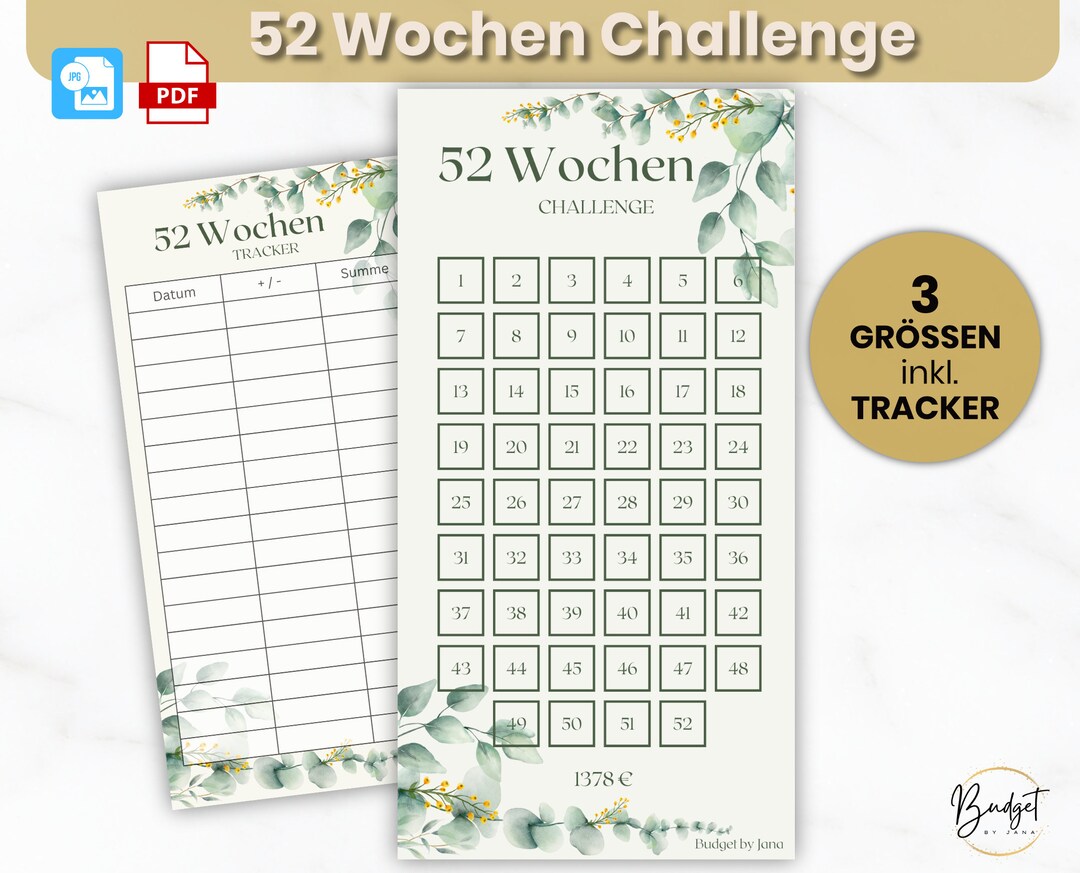 52 Week Challenge A5 and A6 PDF Download, Including 13 X 18 Cm Savings ...