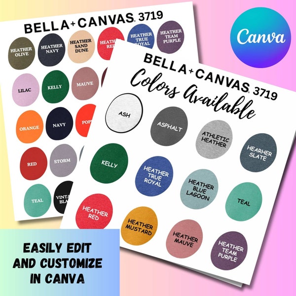 Bella Canvas 3719 Color Chart - Etsy