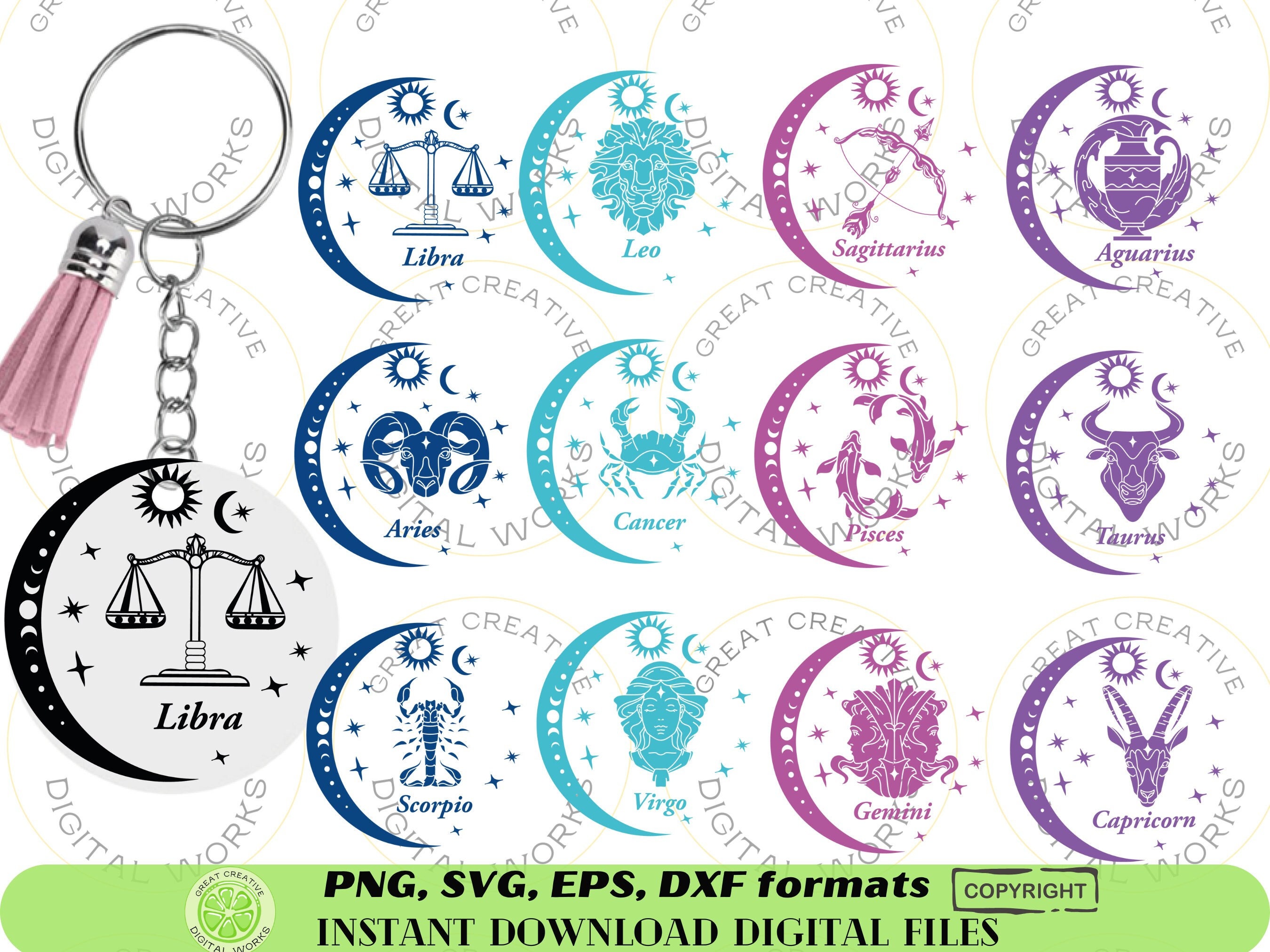 Keychain SVG Bundle, Zodiac Keychain Svg, Round Keychain Svg, Keychain ...